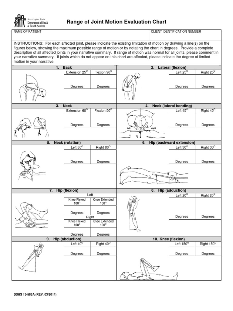 Range of Joint Motion Evaluation Chart: 1. Back 2. Lateral (Flexion ...