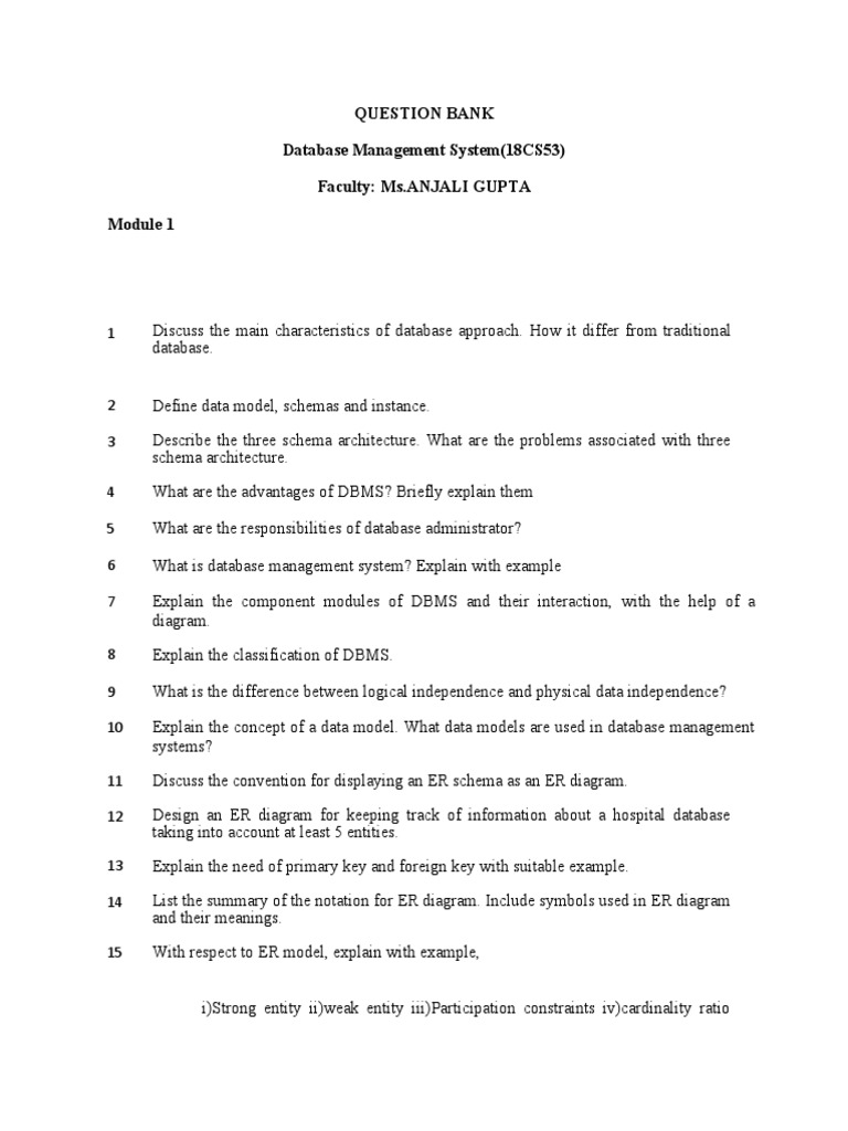 Dbms Question Bank 2021 Pdf Data Model Databases 1948