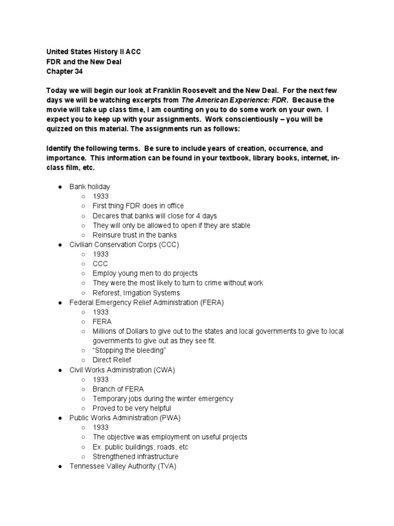 New Deal Assignments | PDF | New Deal | Franklin D. Roosevelt