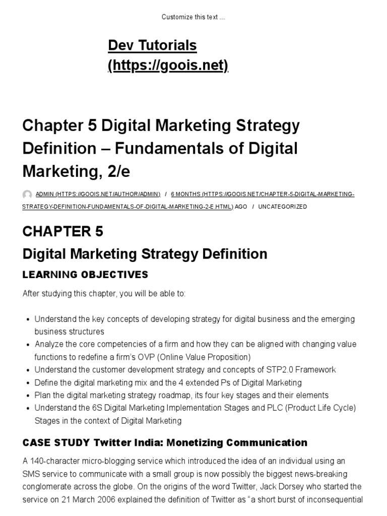 Chapter 5 Digital Marketing Strategy Definition - Fundamentals of ...
