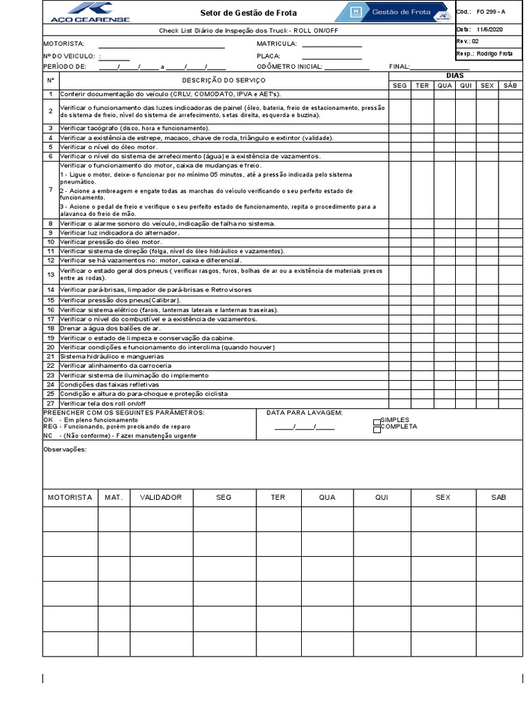 Check List Carreta | PDF | Pneu | Motores