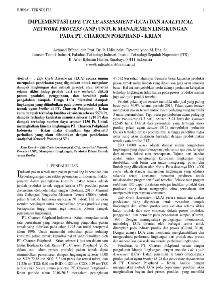 Network Process (Anp) Untuk Manajemen Lingkungan: Implementasi Life Cycle Assessment (Lca) Dan ...