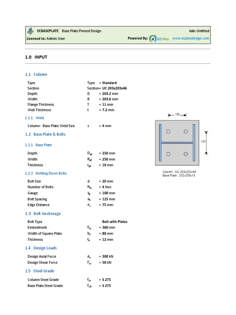 Pinned Base Plate-ECPLUS Design-Example | PDF | Screw | Mechanics