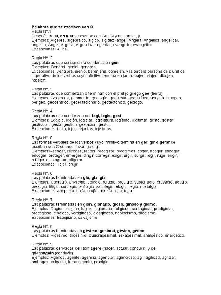 Palabras que se escriben con G | PDF | Unidades Semánticas | Ciencia ...