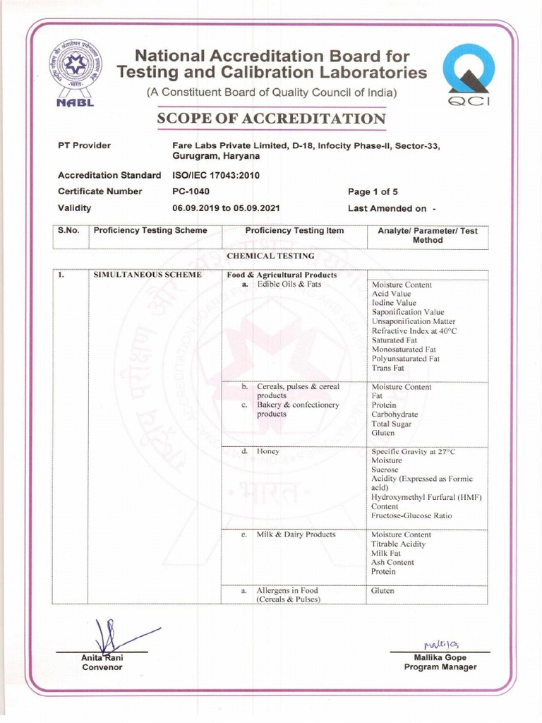 ISO 17043-2010 Certificate Scope | PDF