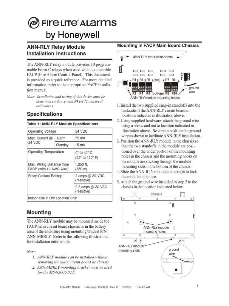 ANN-RLY Relay Module Installation Instructions: Mounting in FACP Main ...