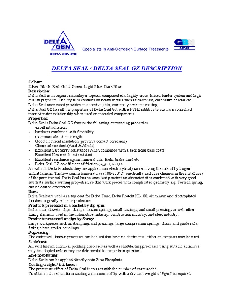 Delta Seal / Delta Seal GZ Description | PDF | Industrial Processes ...