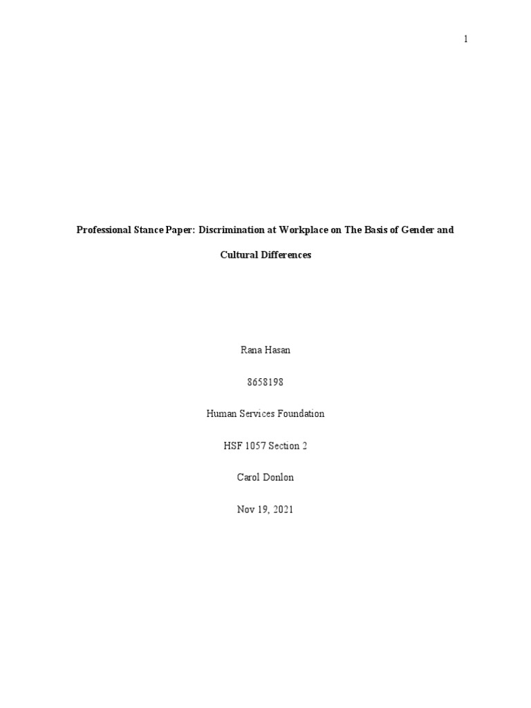 Professional Stance Paper | PDF | Sexism | Discrimination