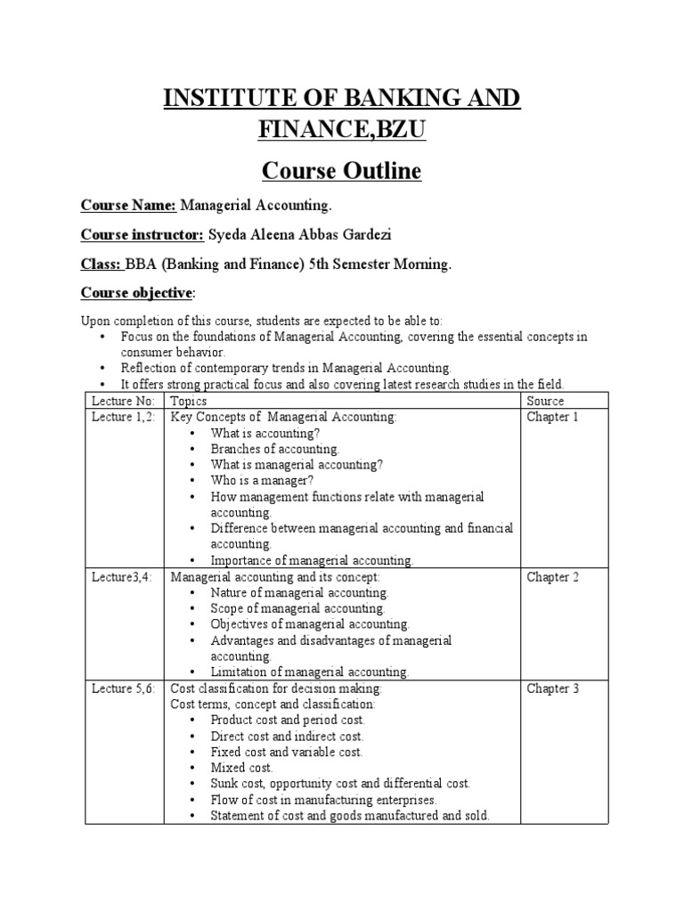 Outline BBA 5th Managerial Accounting | PDF | Management Accounting ...