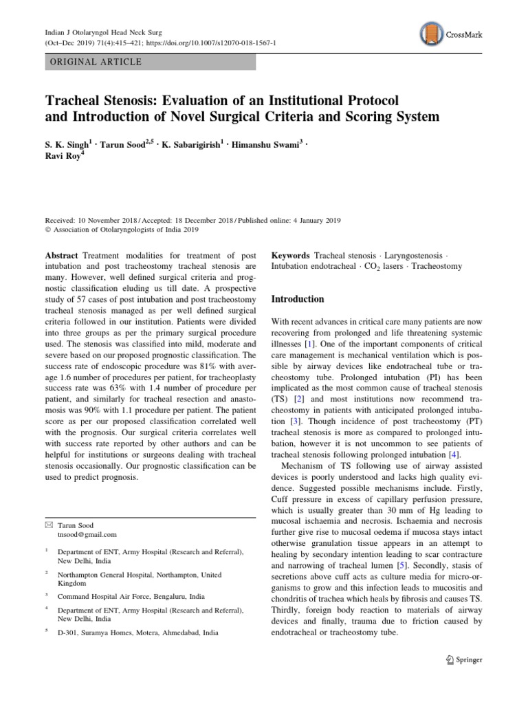 Tracheal Stenosis. - Evaluation of An Institutional Protocol and Introduction of Novel Surgical ...