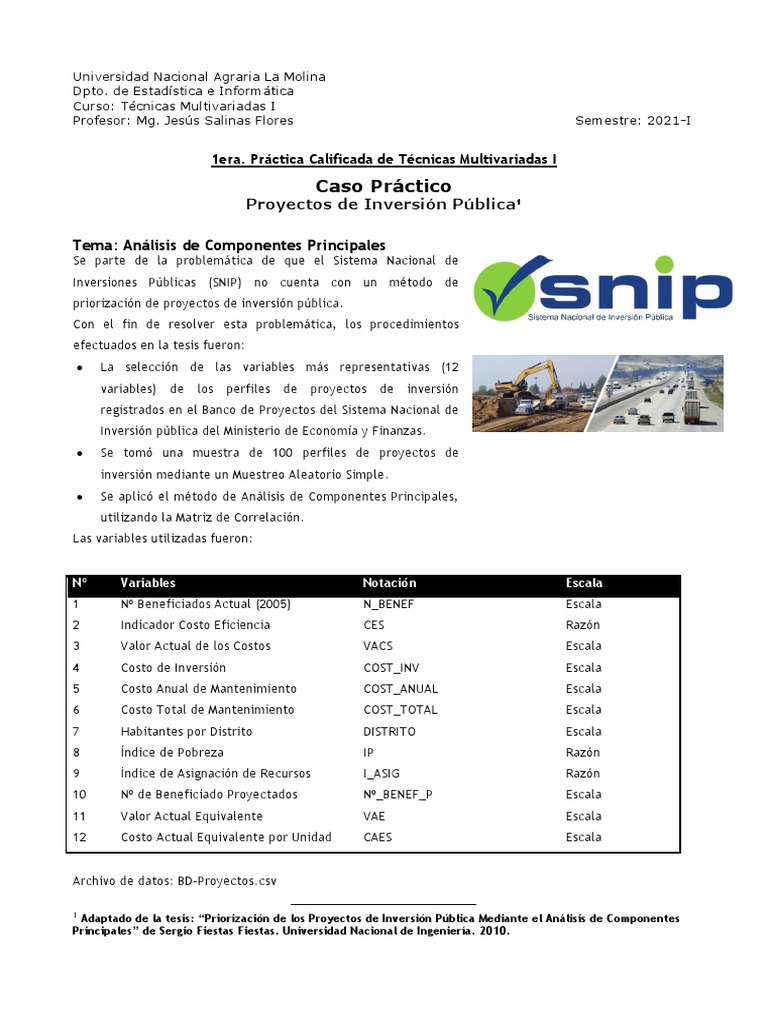 1era Practica Calificada-Tecnicas Multivariadas I-2021-I | PDF ...