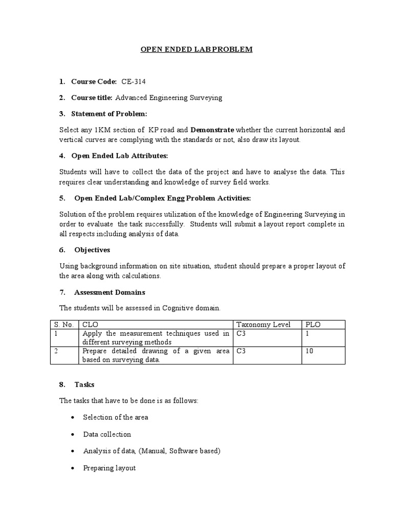 CE314-Fall-2021-Open Ended Lab Survey | PDF | Laboratories | Surveying
