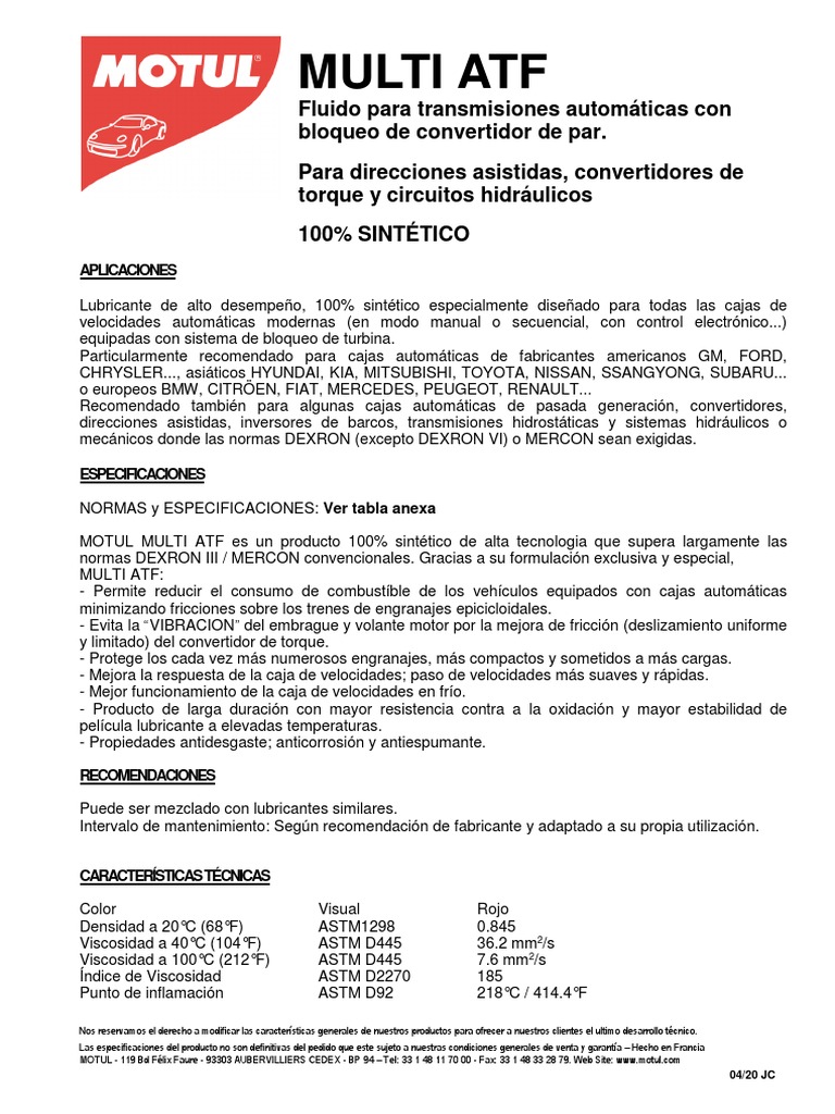 Multi ATF (E) 0720 | PDF | Transmisión automática | Lubricante