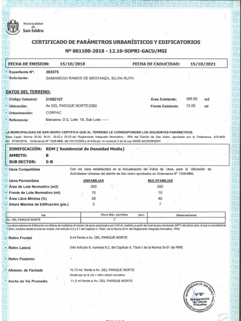 Certificado Parametros REFERENCIA | PDF