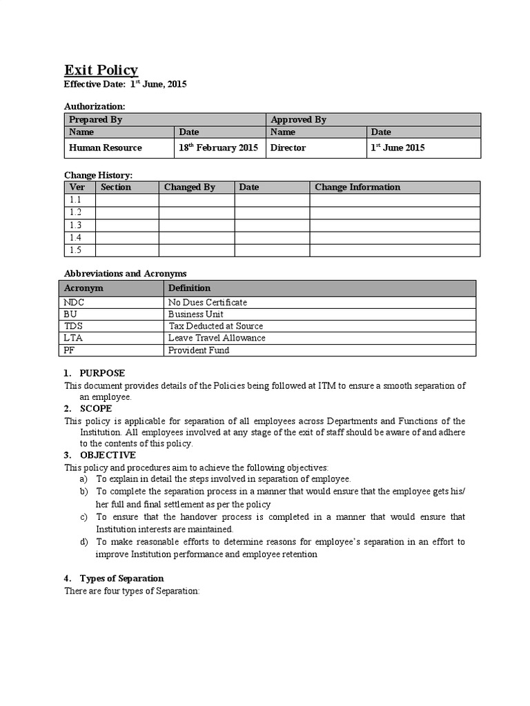 Exit Policy | PDF | Employment | Human Resource Management