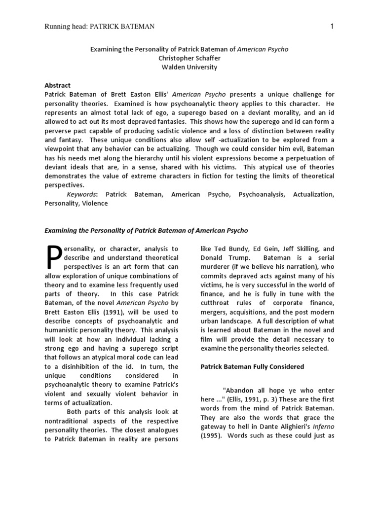 Examining The Personality of Patrick Bateman of American Psycho | PDF ...