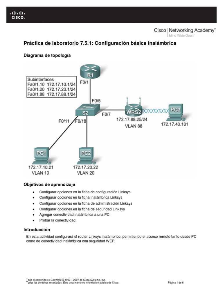 Práctica de Laboratorio 7.5.1 - Configuración Básica Inalámbrica | Descargar gratis PDF ...