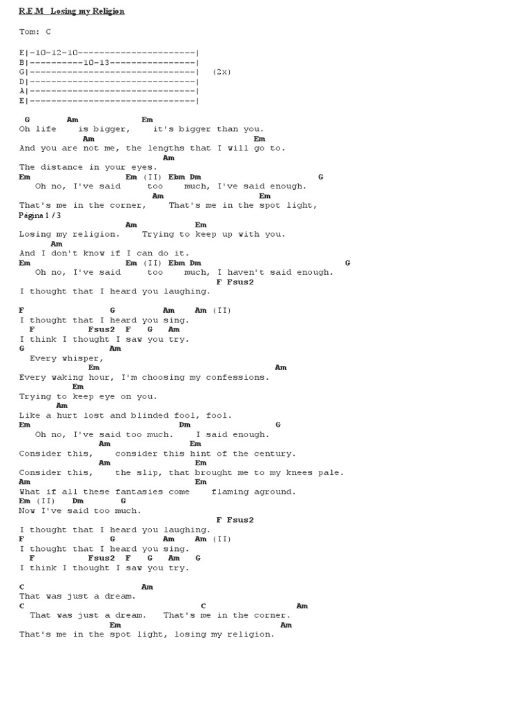 R.E.M. "Losing My Religion" Lyrics | PDF