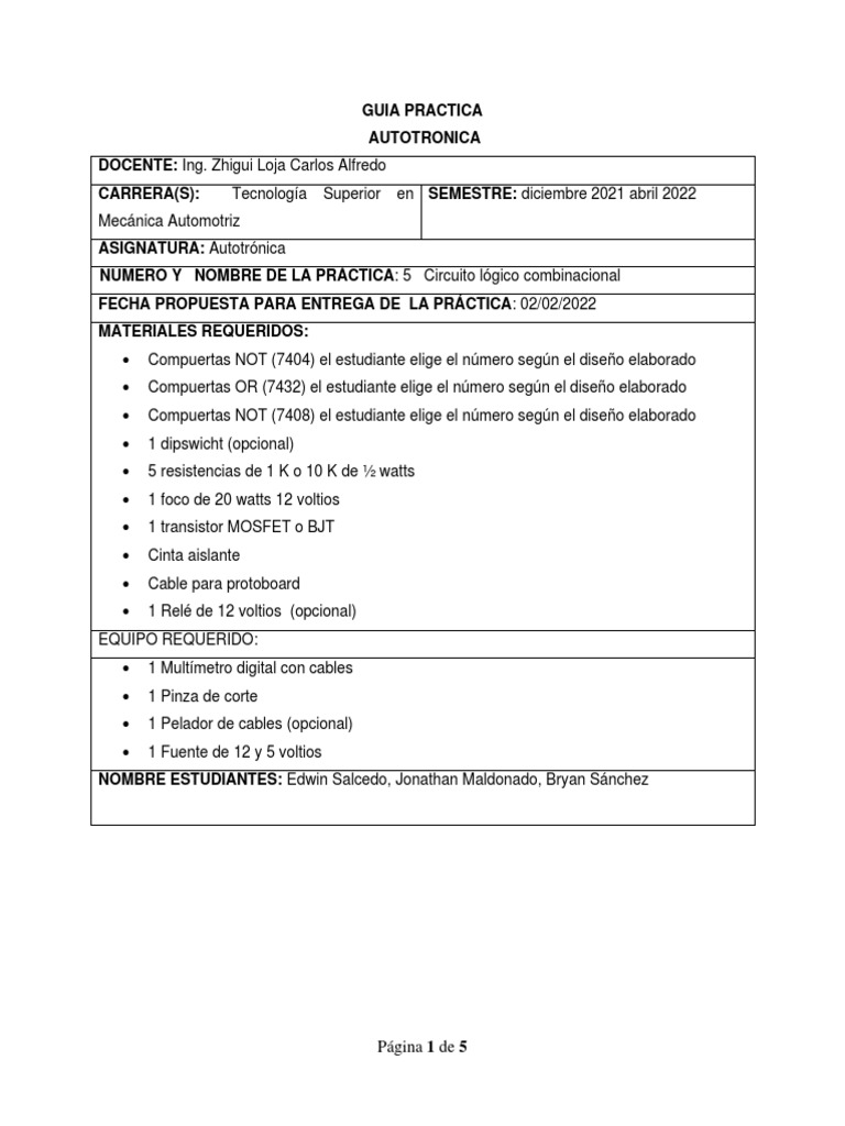 MA EDWIN SALCEDO Tarea Practica 5 Circuito Lógico Combinacional | PDF ...