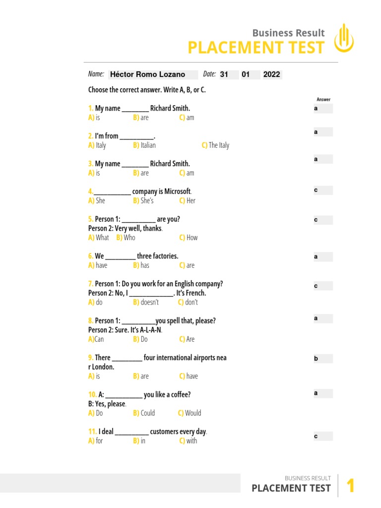 Businessplacement Test 2 | PDF