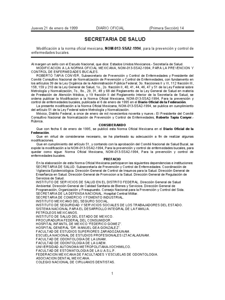 Norma Oficial Mexicana NOM 013 SSA2 2006 | PDF | Odontología | sal