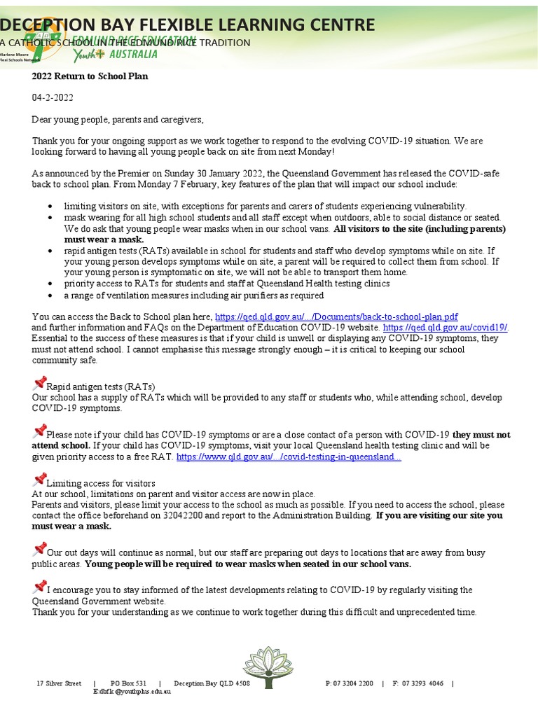 Return To School Letter | PDF | Caregiver | Health Sciences