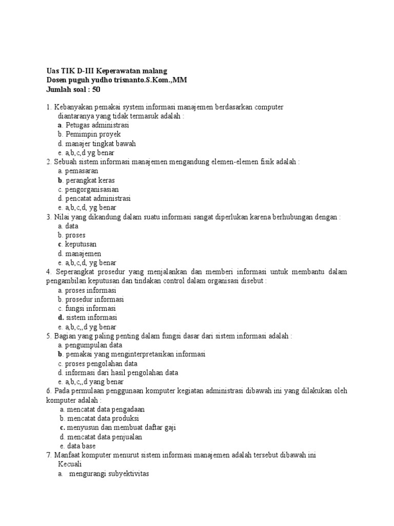 SOAL UAS TIK - 2020 Malang | PDF