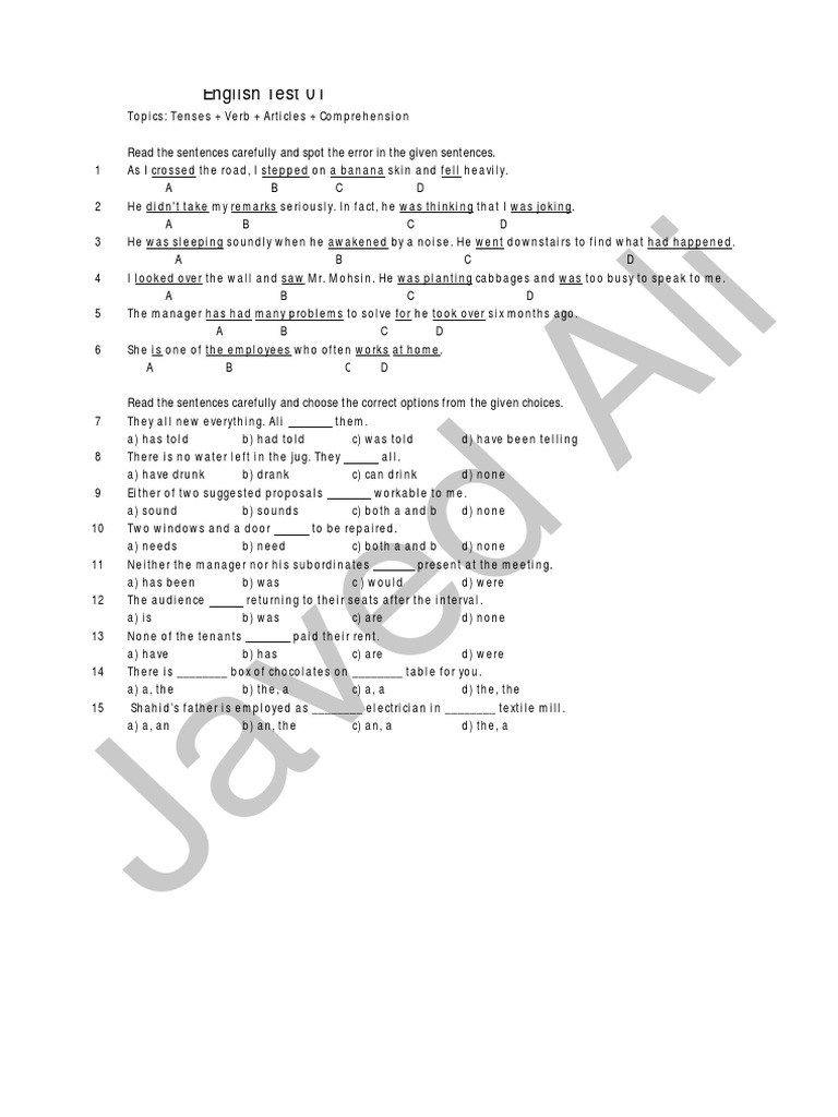 Multiple Choice Questions - English Grammar | PDF