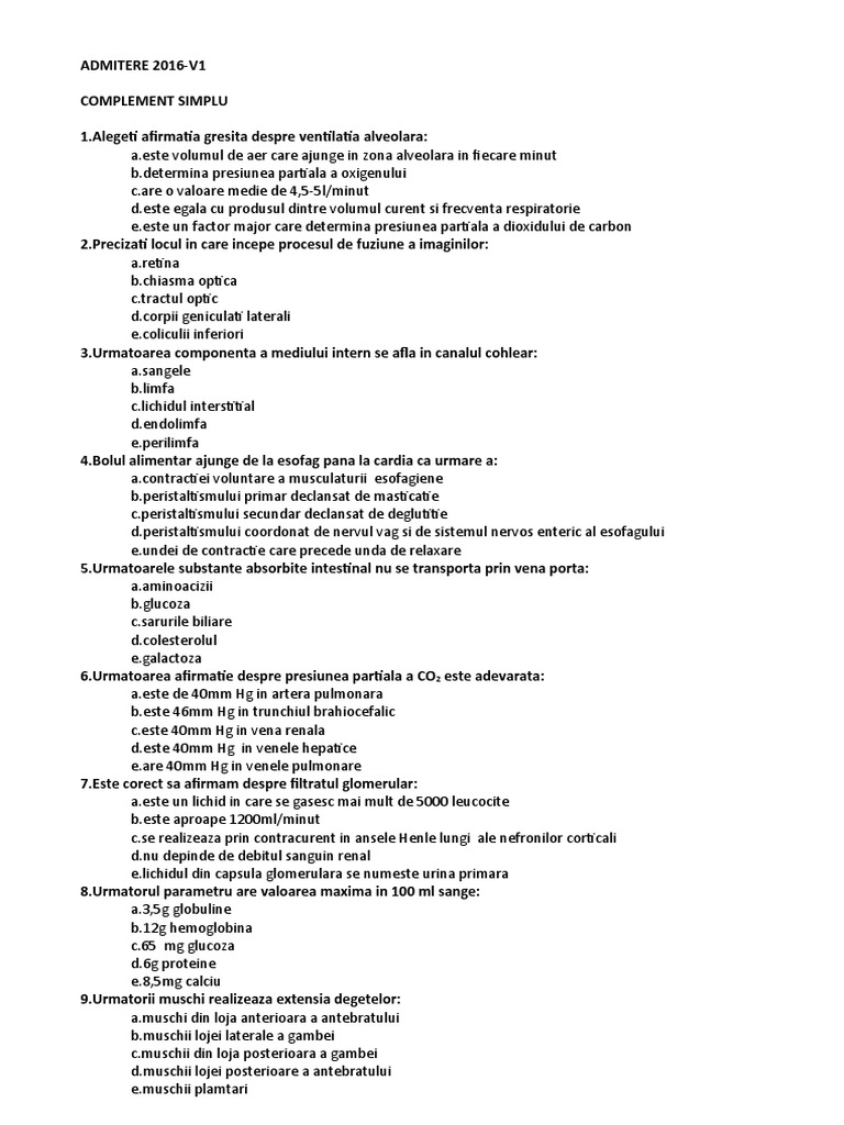 14.med 2016 Admitere V1 | PDF