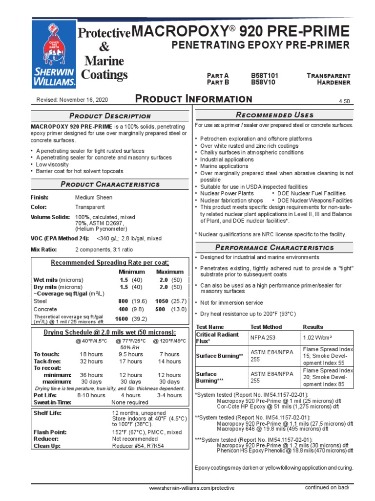 Macropoxy 920 Pre-Prime: Protective & Marine Coatings | PDF | Concrete ...