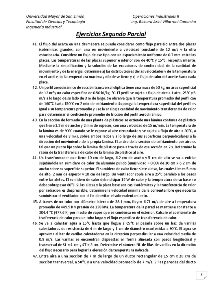 Ejercicios Segundo Parcial | PDF | Intercambiador de calor | Calor