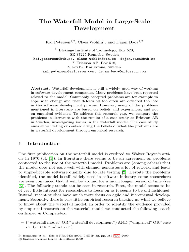 The Waterfall Model in Large-Scale Development: Abstract. Waterfall ...