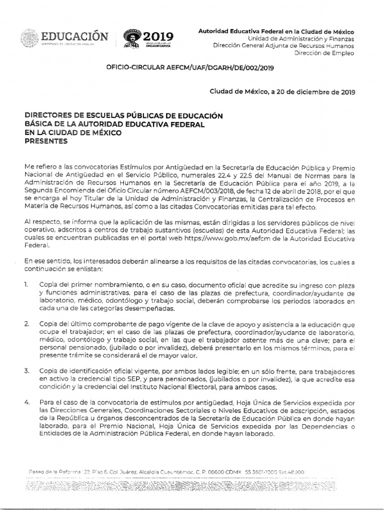 Vui - o - 0195 - Adm - Anexo 4 - Oficio Circular Aefcm - Uaf - Dgarh - de - 002 - 2019 | PDF