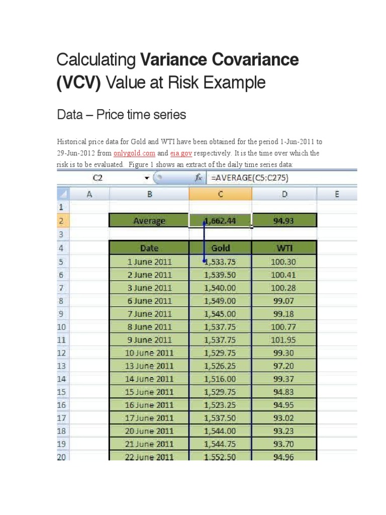 (VCV) Value at Risk Example: Calculating Variance Covariance | PDF ...