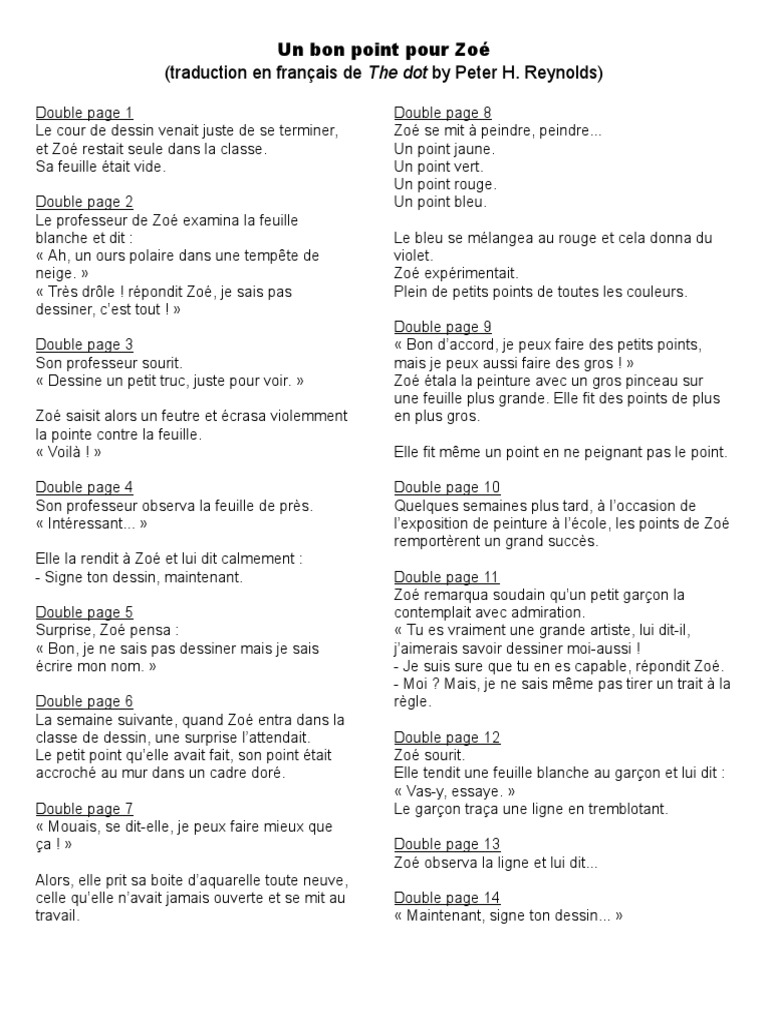 Un bon point pour Zoé : L'art de créer | PDF