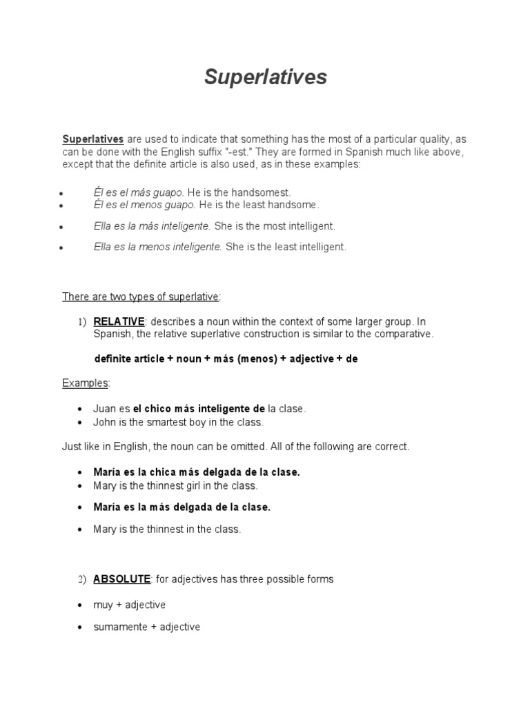 Superlatives: Superlatives Are Used To Indicate That Something Has The ...