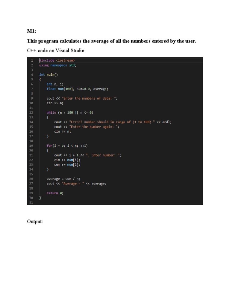 C++ Code On Visual Studio:: M1: This Program Calculates The Average of ...