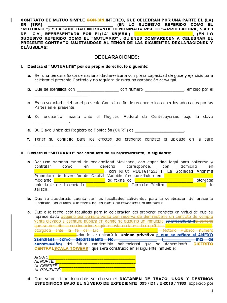 Contrato Mutuo Simple Con Interes, Preventa DC Opcion 4 | PDF | Derecho ...