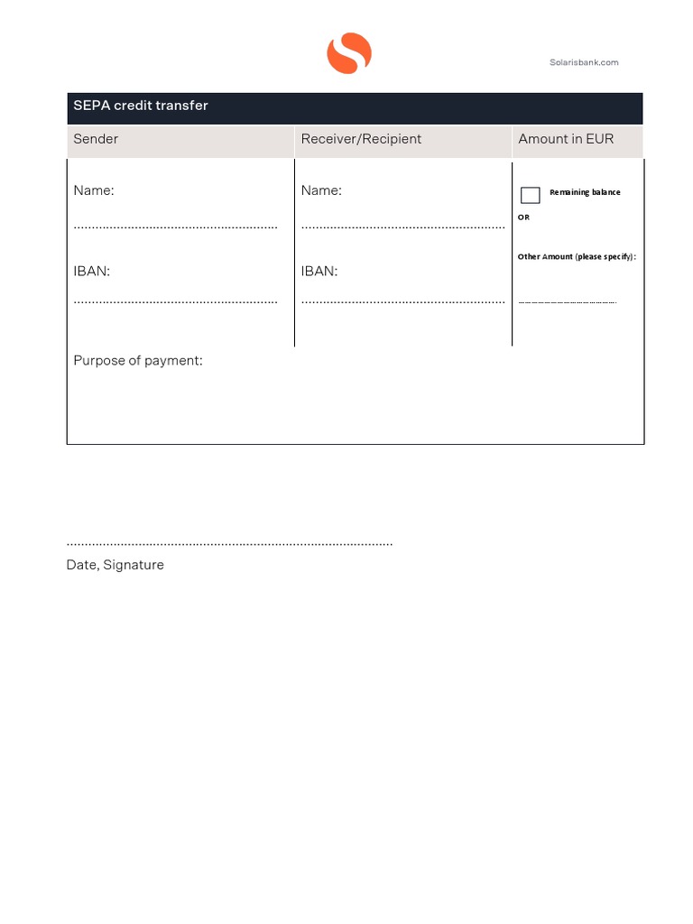 SEPA Credit Transfer: Remaining Balance OR | PDF