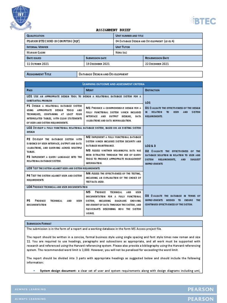 04 DBD Assignment Brief | PDF | Databases | Microsoft Access