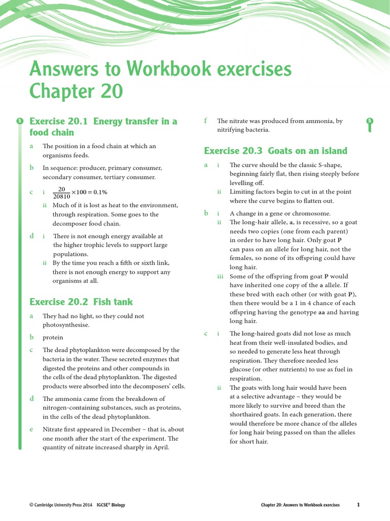 Cambridge IGCSE Biology Worbook Answer Key Chapter 20 | PDF | Biology ...