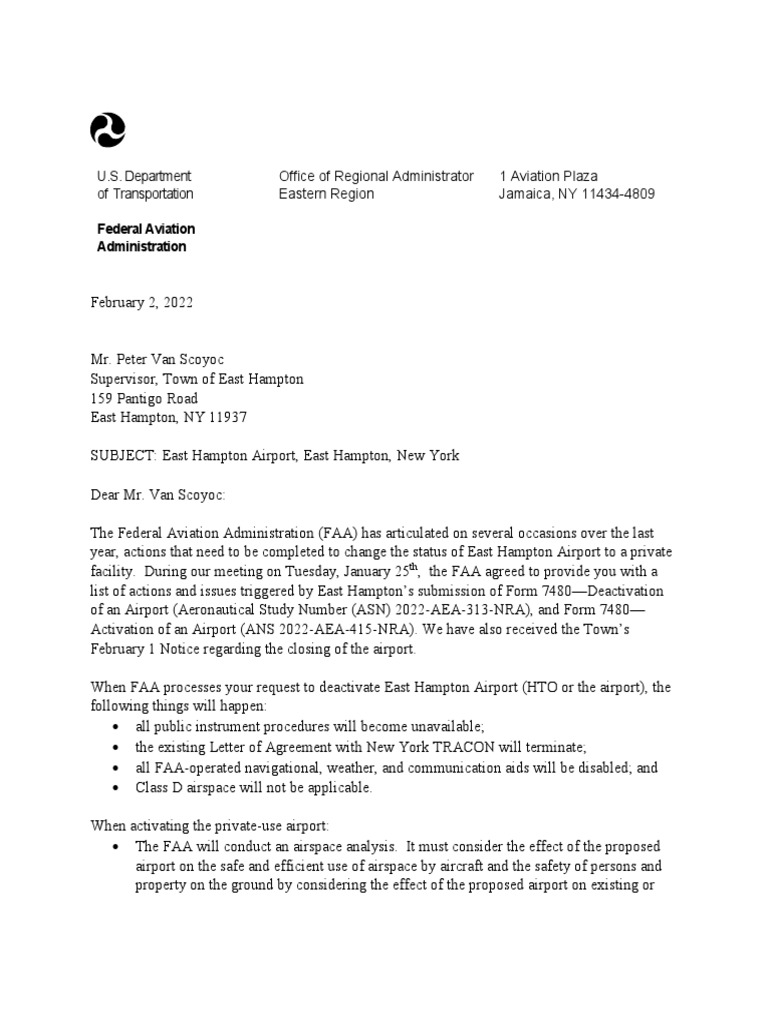 East Hampton FAA Airport Letter | Download Free PDF | Airport | Air ...