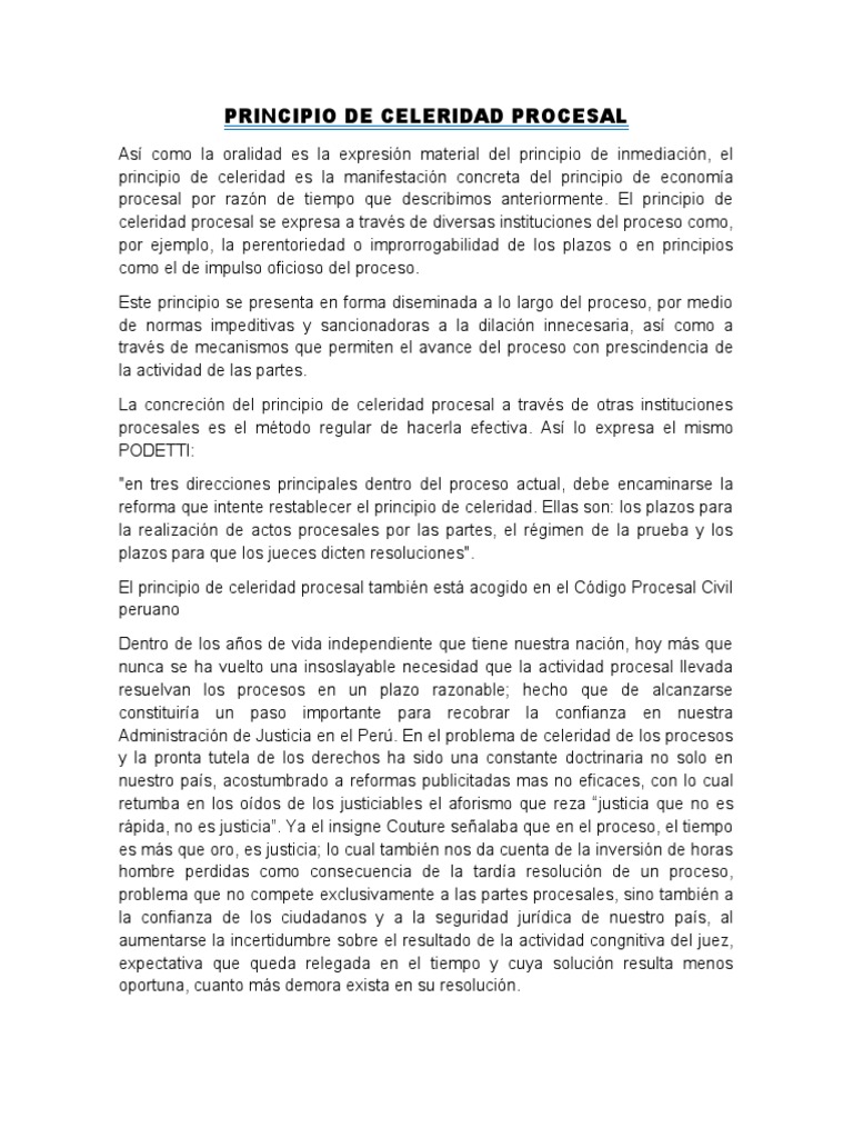Principio de Celeridad Procesal | PDF | Ley procesal | Juez