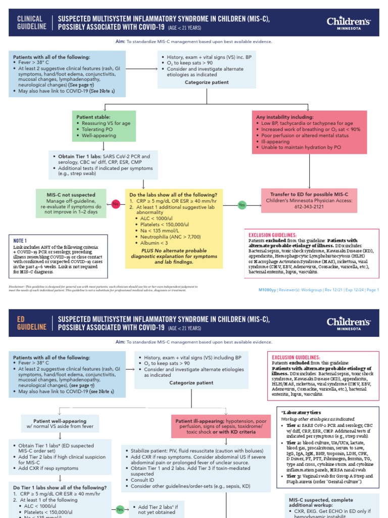 Mis C Clinical Guideline | PDF | Medical Specialties | Diseases And ...