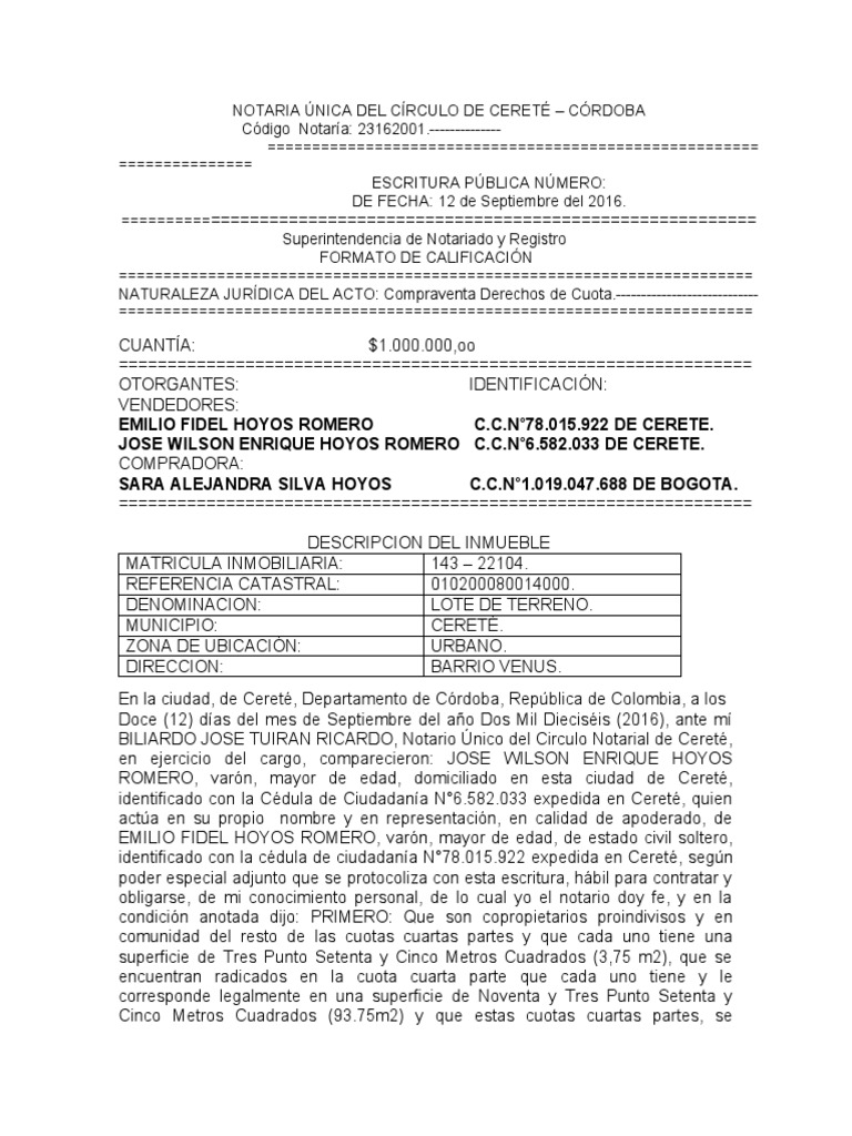 Venta Cuota Parte | Descargar gratis PDF | Derecho privado | Propiedad