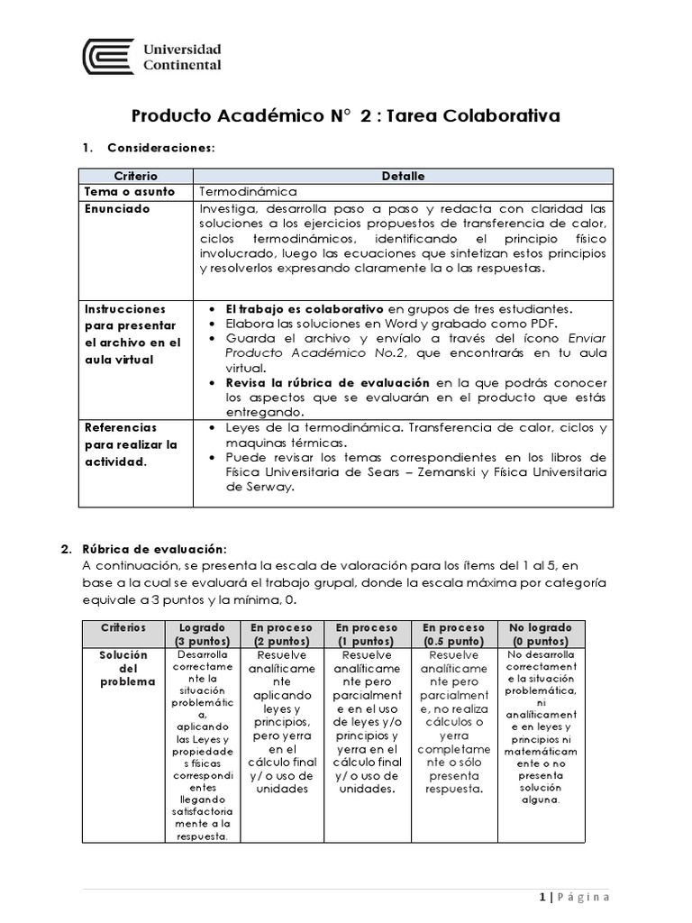 Producto Académico #2: Tarea Colaborativa: 1. Consideraciones: Criterio Detalle Tema o Asunto ...