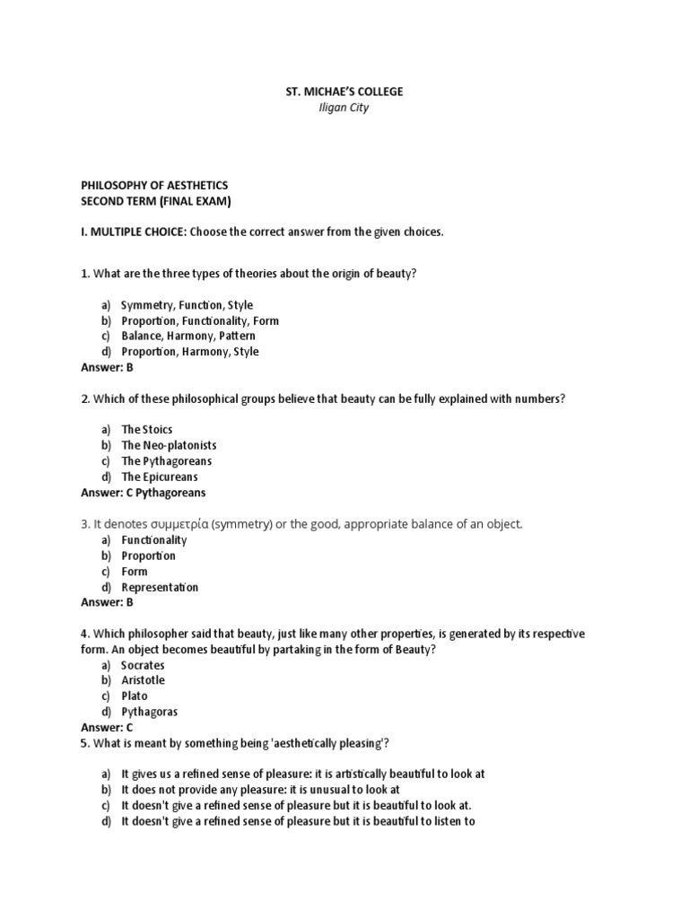 Aesthetic Philosophy Exam Insights | PDF | Aesthetics | Beauty