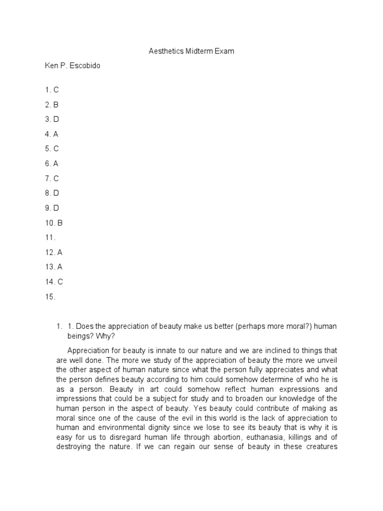 Aesthetics Midterm Exam | PDF | Beauty | Aesthetics