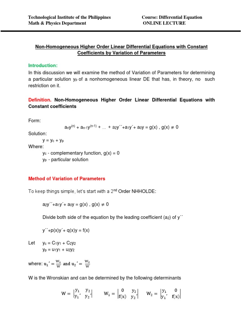 Non-Homogeneous Higher Order Linear Differential Equations With ...