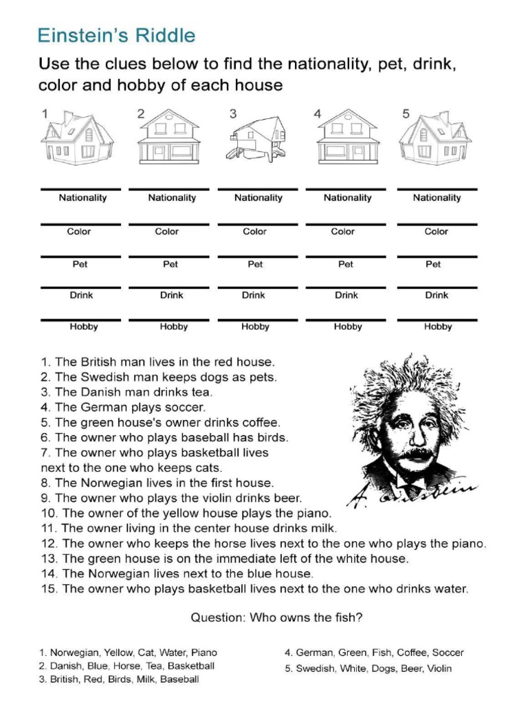 Einstein Riddle Worksheet | PDF